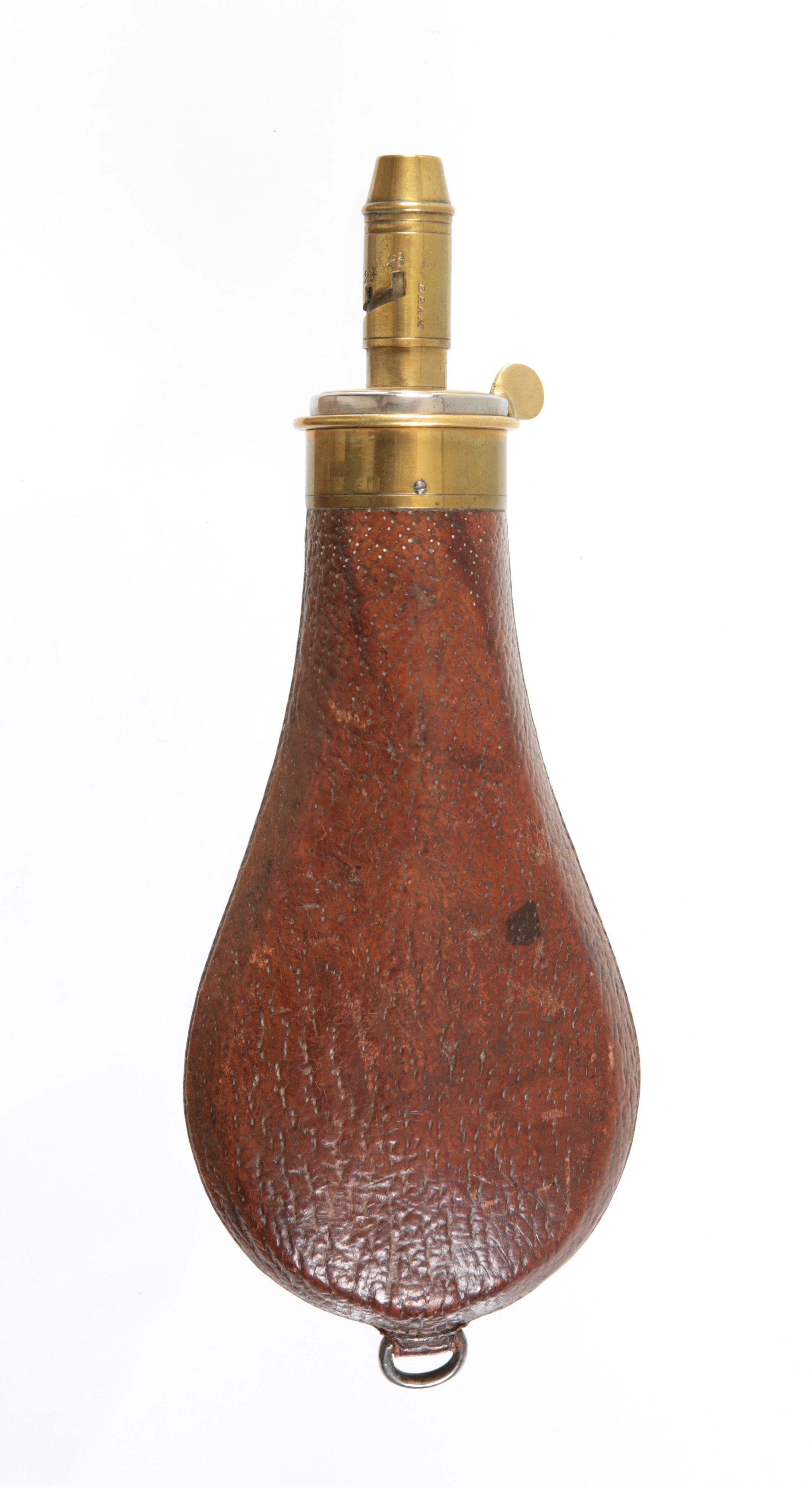 Lot 45 - Leather Covered English Powder Flask, 19th